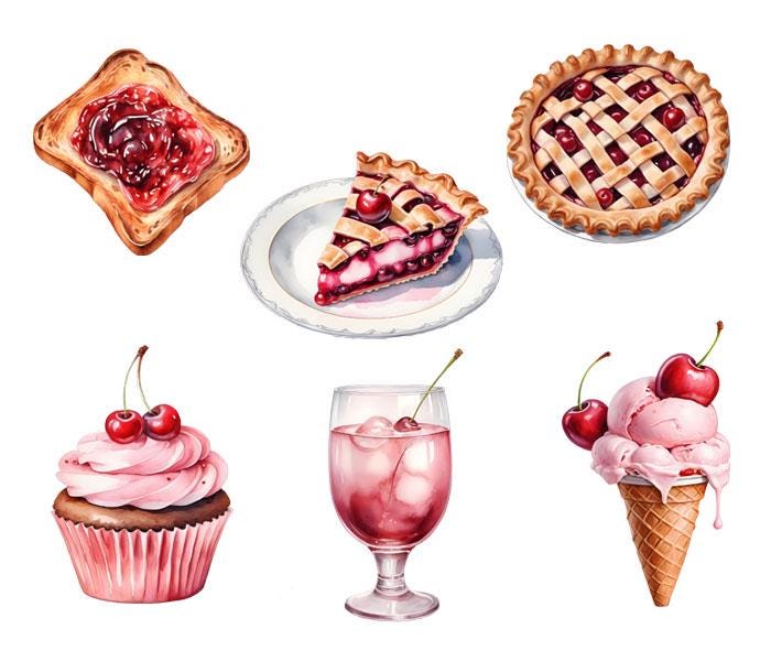 Watercolor Cherry Clipart Set: Fruit Illustrations, Commercial Use PNG ...