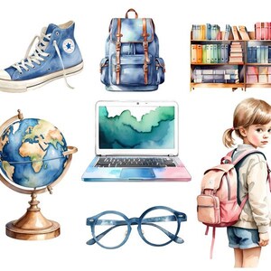 Watercolor School Clipart: Back to School Graphics (15 PNG Images) - Etsy