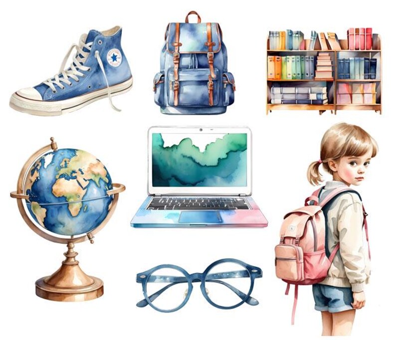 Back to School Clipart, Watercolor Clipart, School Kids Clipart, School ...