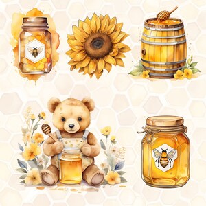 Honey and Bee Watercolor Clipart, Elegant Honey Digital Clipart, Honey ...