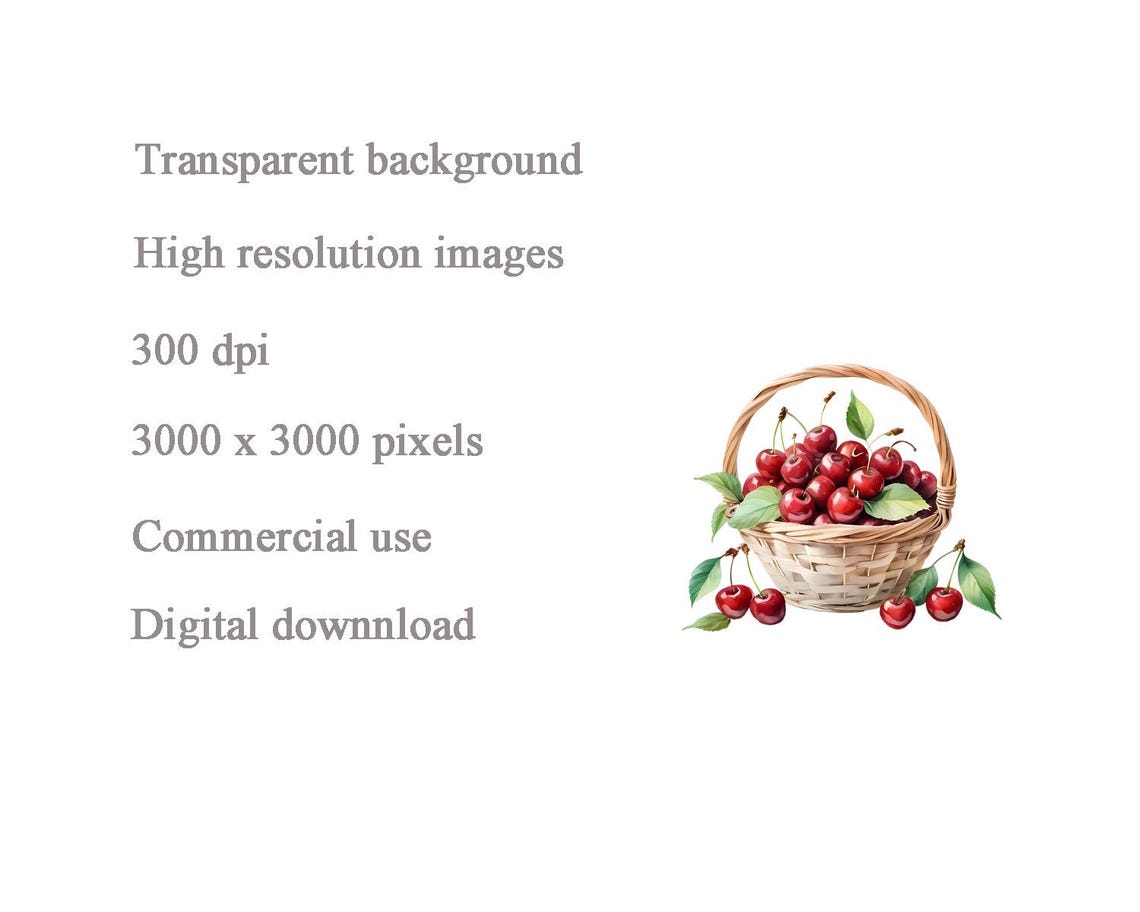 Watercolor Cherry Clipart Set: Fruit Illustrations, Commercial Use PNG ...
