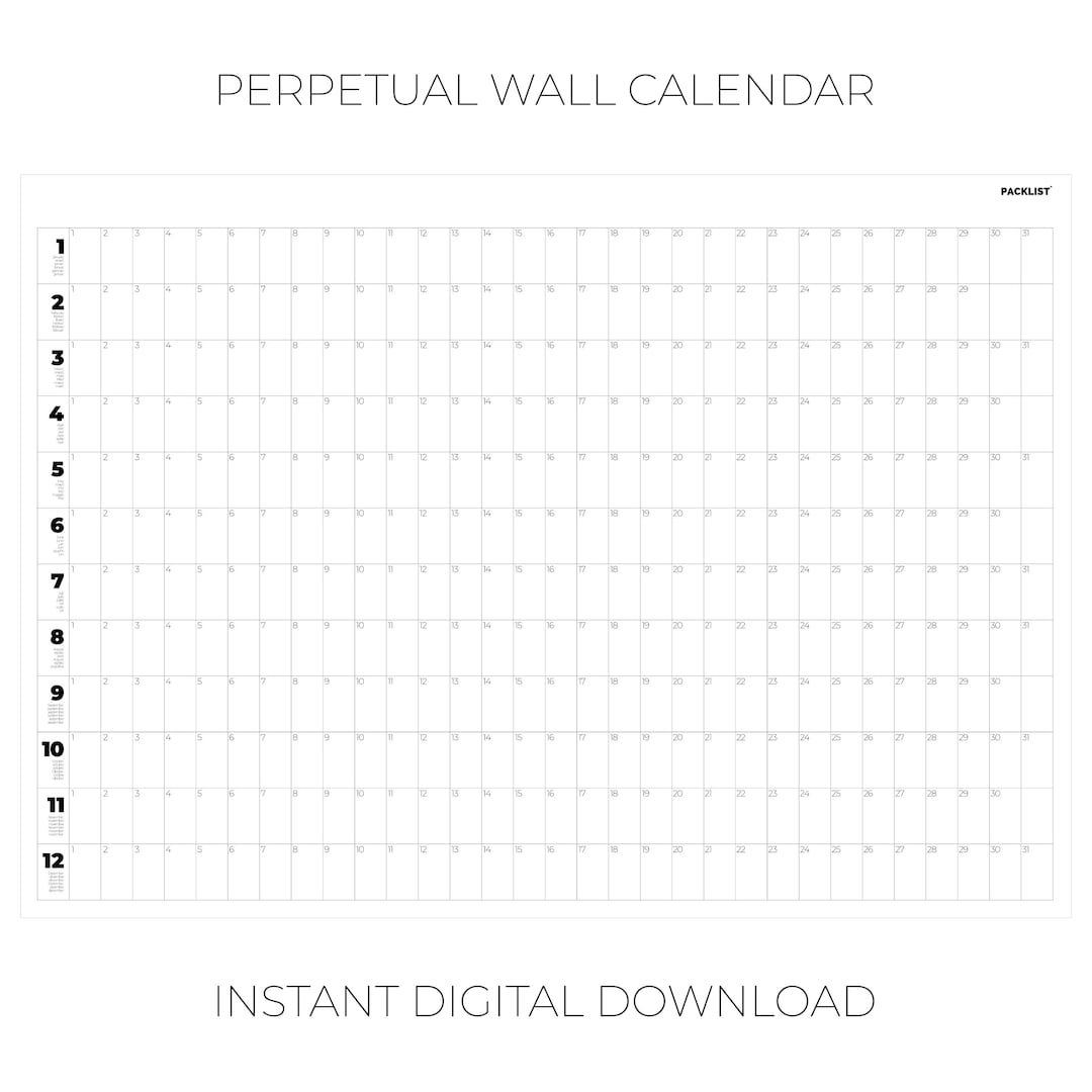 PRINTABLE Perpetual Wall Calendar | Perpetual Undated Planner PDF ...