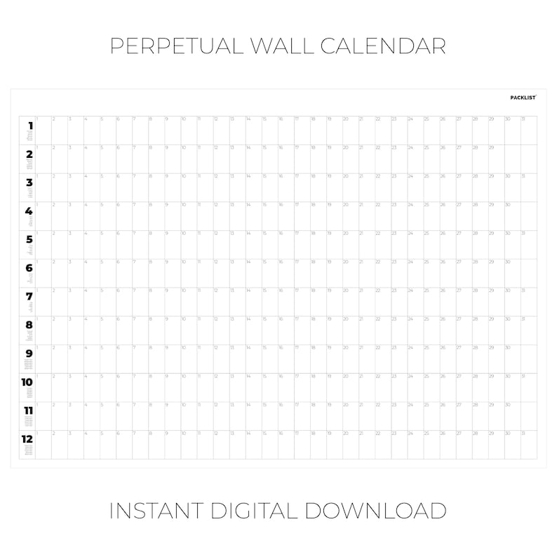 PRINTABLE Perpetual Wall Calendar | Perpetual Undated Planner PDF ...