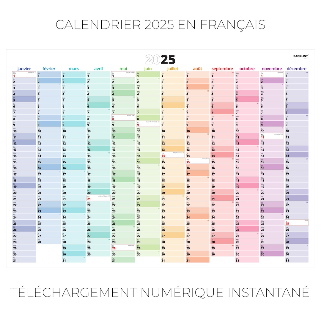 PRINTABLE 2025 French Wall Calendar With France Holidays | Digital PDF ...