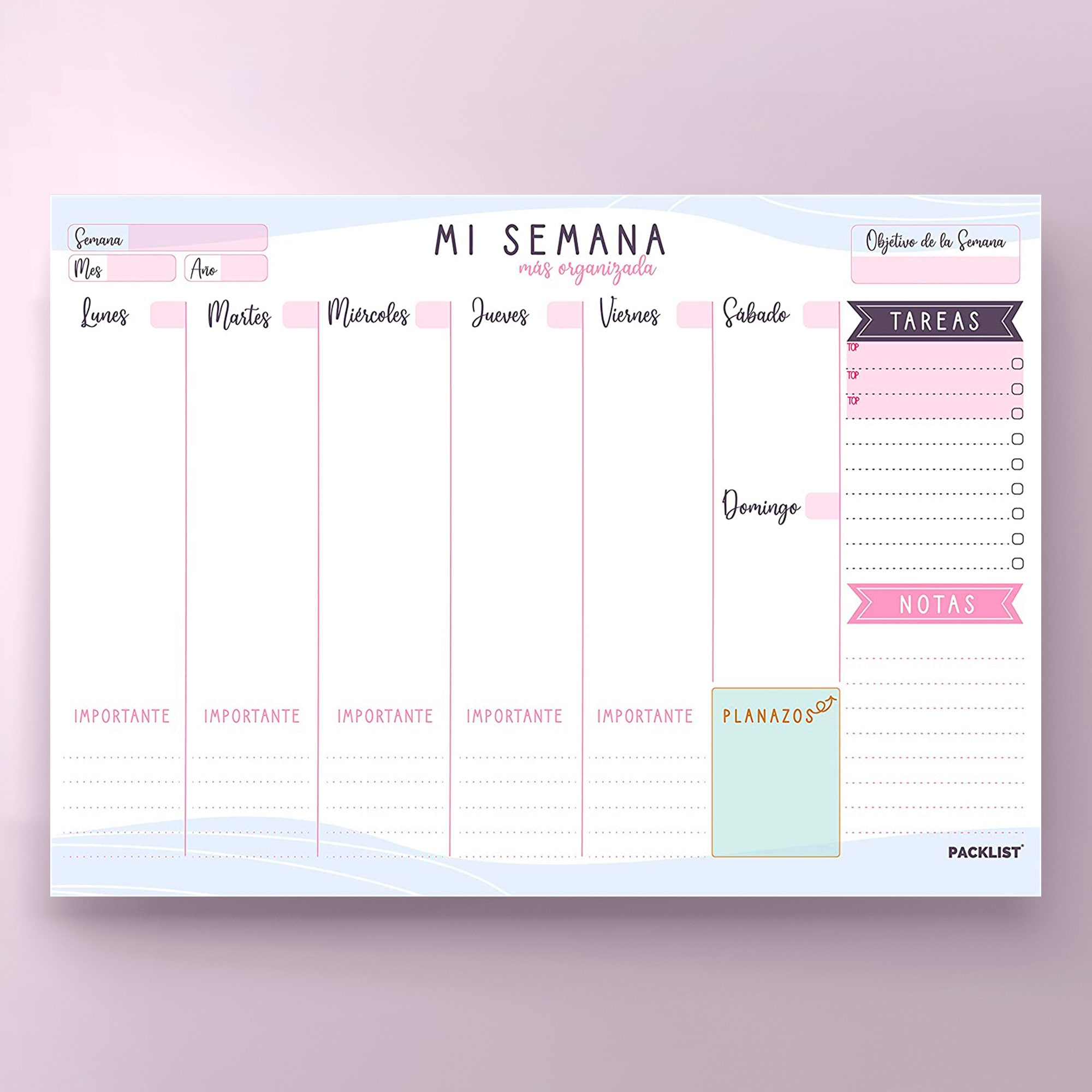 PACKLIST® Planificador Semanal. Organizador Semanal A4, Planning ...