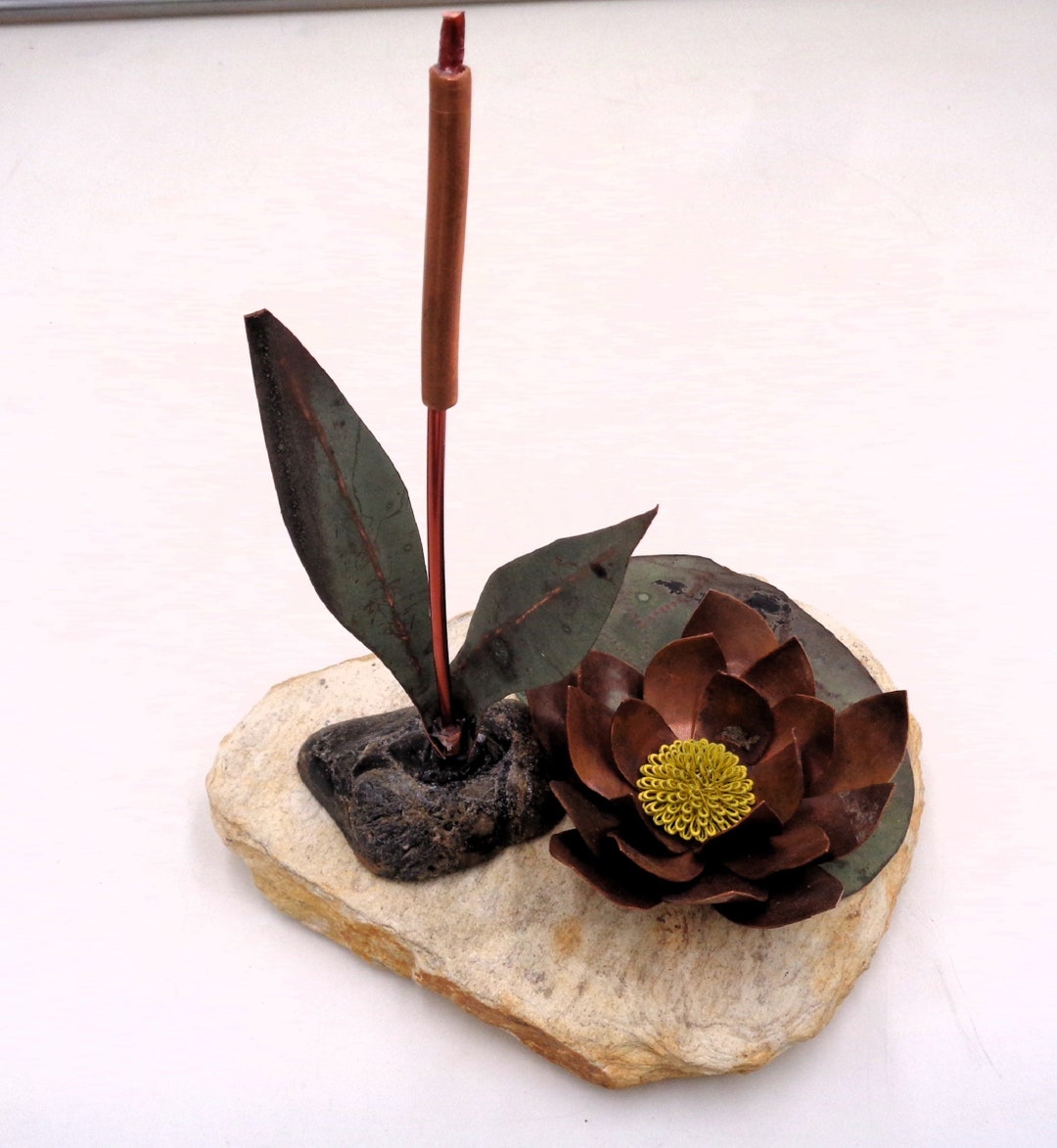 Copper Water Lily & Cattail on Rock Base - Etsy