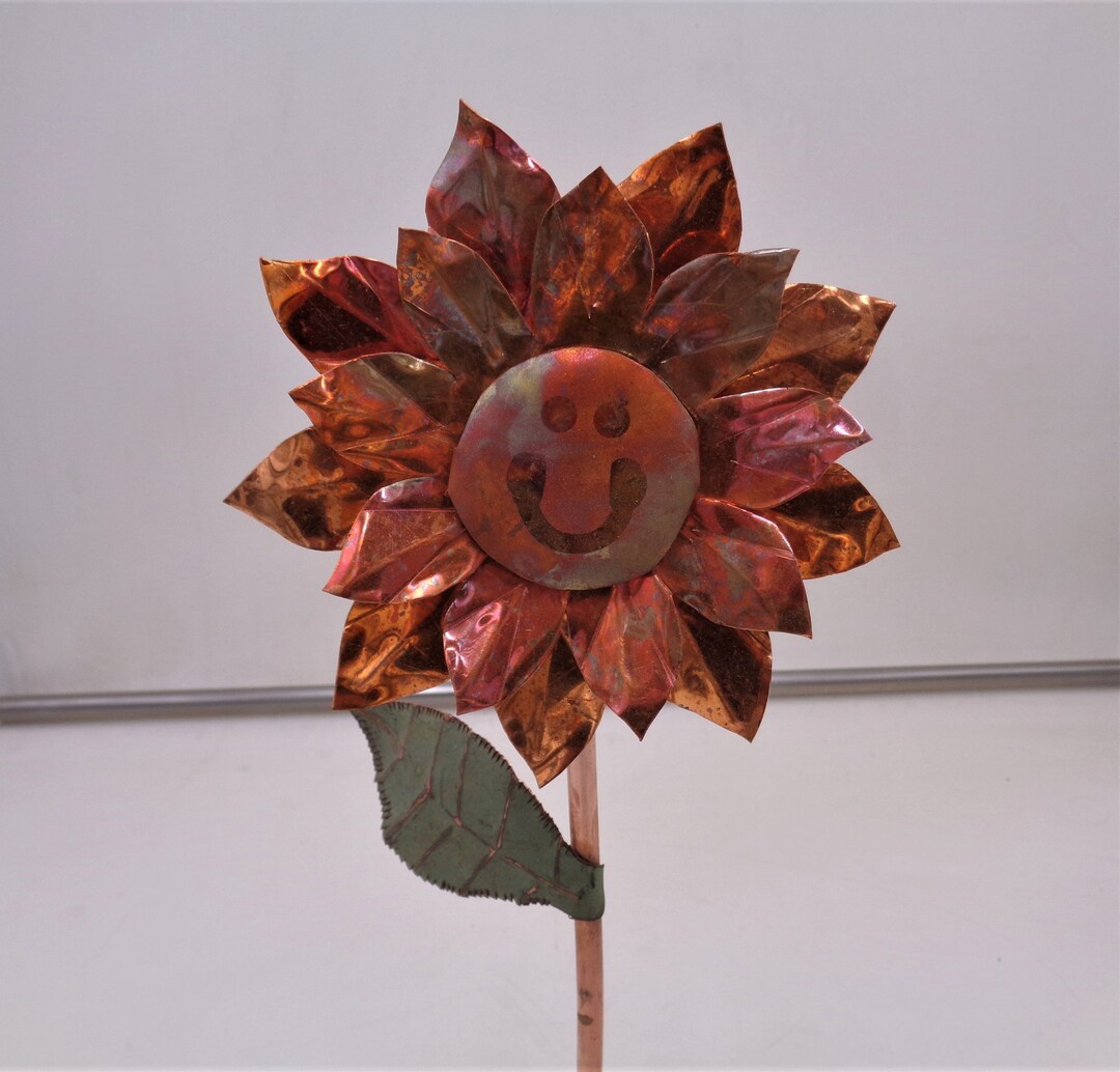 Hand Made Copper Smiling Sunflower in Stone Base Garden Art - Etsy