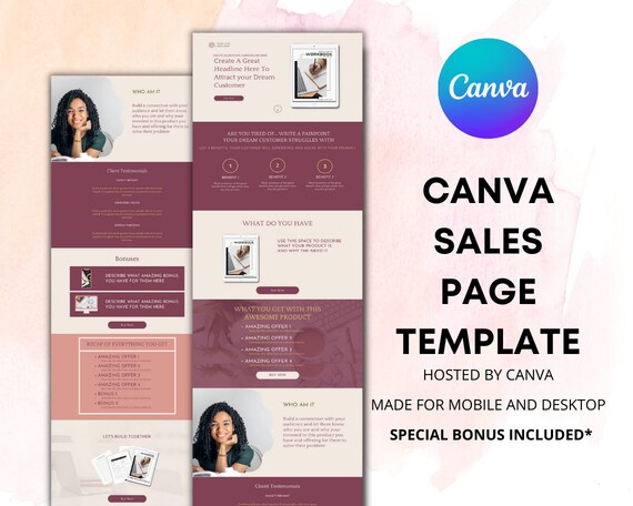 Canva Sales Page Template Canva Landing Page Canva Sales - Etsy
