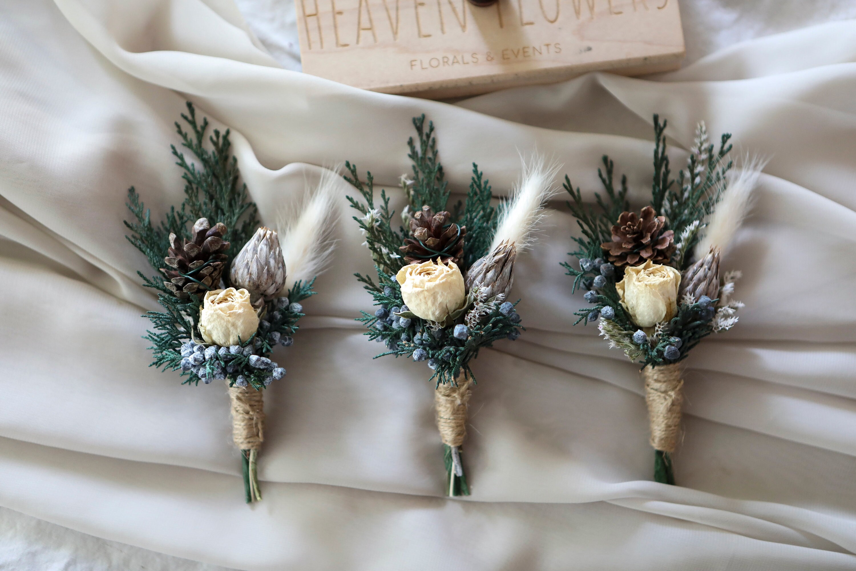Winter Dried Flowers Boutonniere L White Roses & Cedar Boutonniere L ...