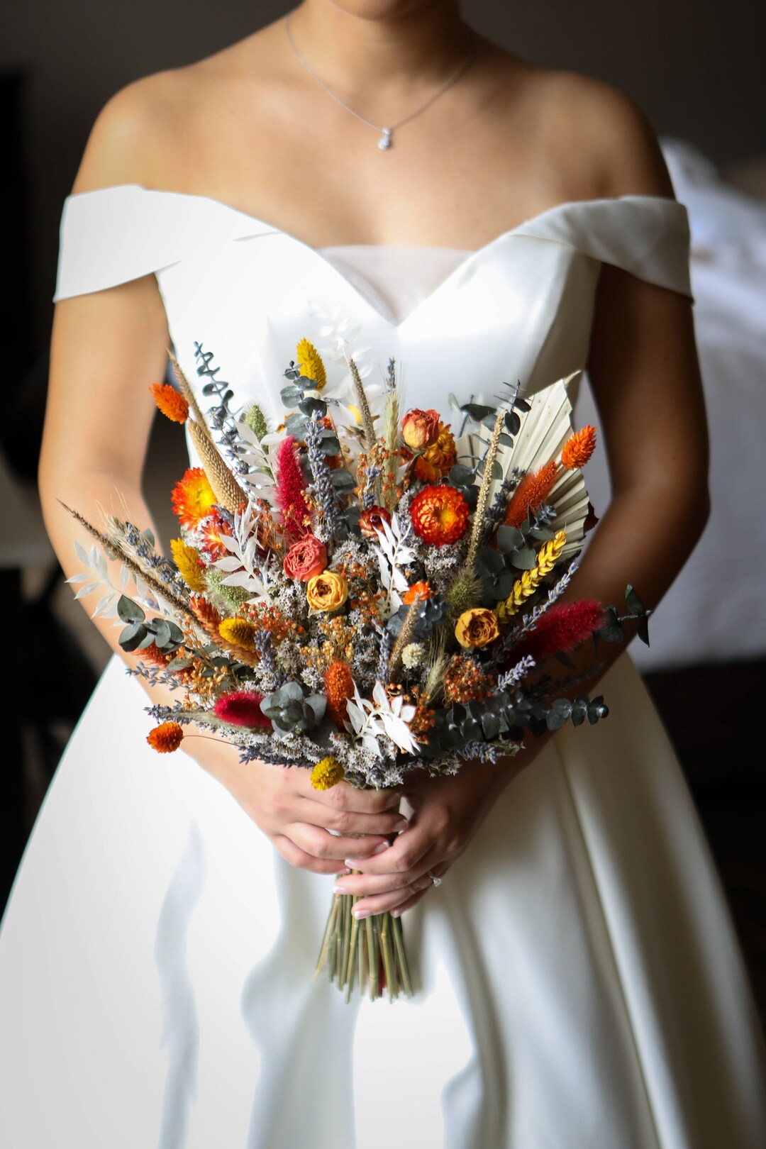 Rust Orange Dried Flower Bouquet, Boho Bridal Decor - Etsy