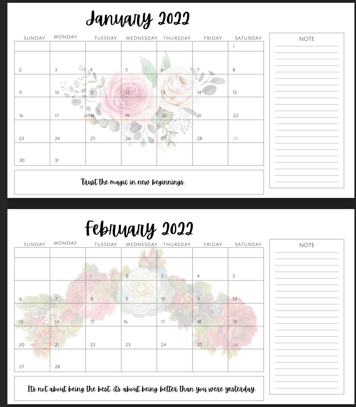 12 Month Calendar - Etsy