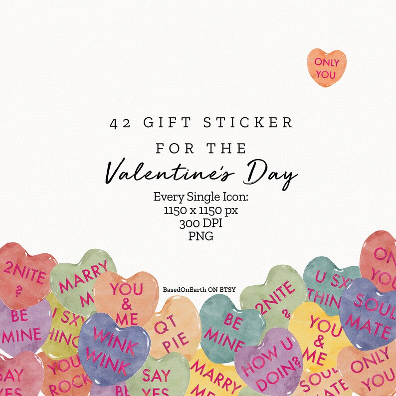 Mini Conversation Candy Heart Stickers, Valentines Day Digital Gift Tag ...