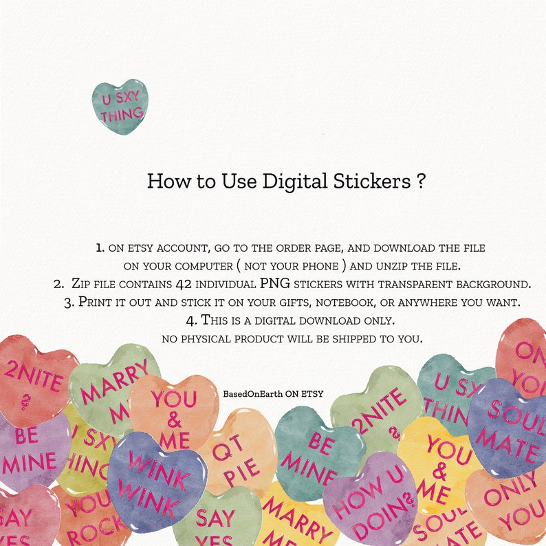 Mini Conversation Candy Heart Stickers, Valentines Day Digital Gift Tag ...