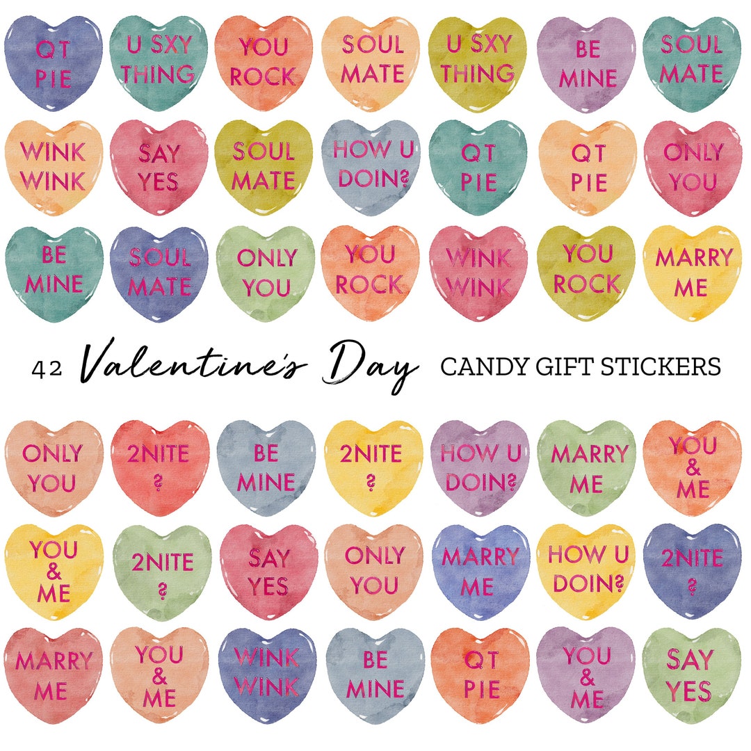 Mini Conversation Candy Heart Stickers, Valentines Day Digital Gift Tag ...