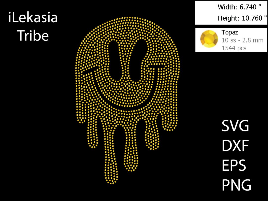 Smiley Drip Rhinestone Template SVG | DXF | Cricut, Silhouette | (1553 ...