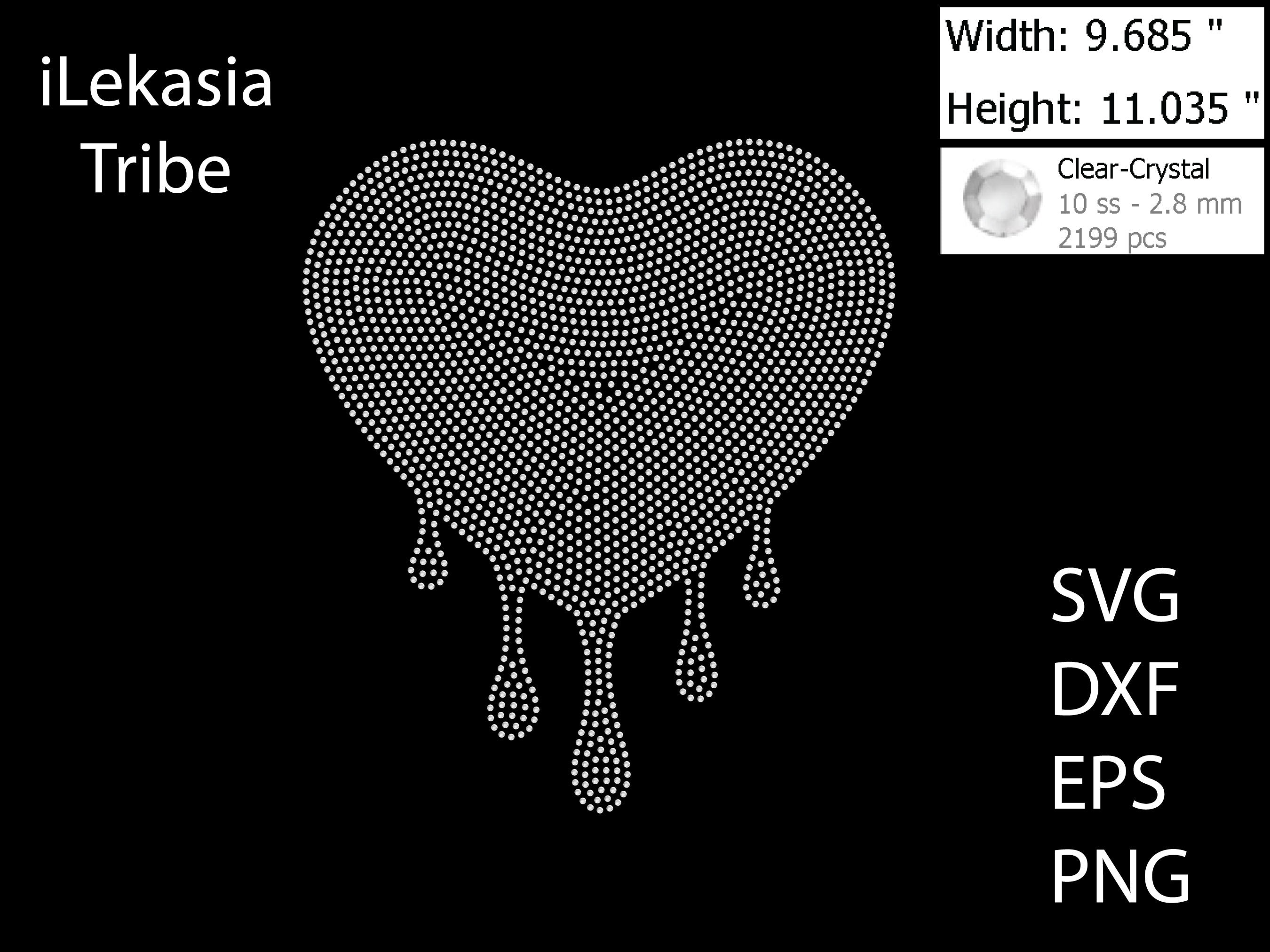 Dripping Heart Rhinestone Template SVG DXF Cricut, Silhouette 1600 1601 ...