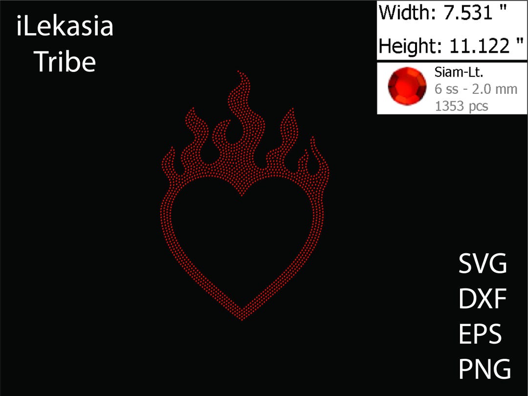 Heart on Fire Rhinestone Template SVG | DXF | EPS | Cricut, Silhouette ...