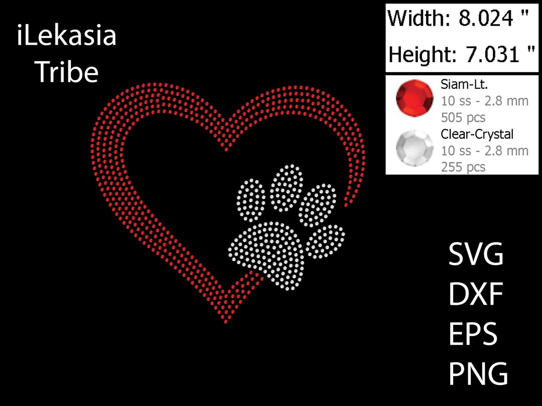 Paw Heart Rhinestone Template SVG | DXF | EPS | Cricut, Silhouette ...