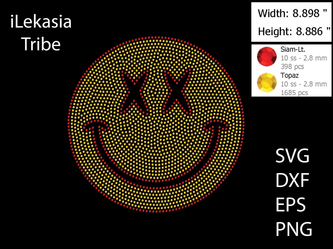 Smiley Face Rhinestone Template SVG | DXF | Cricut, Silhouette | (1570 ...