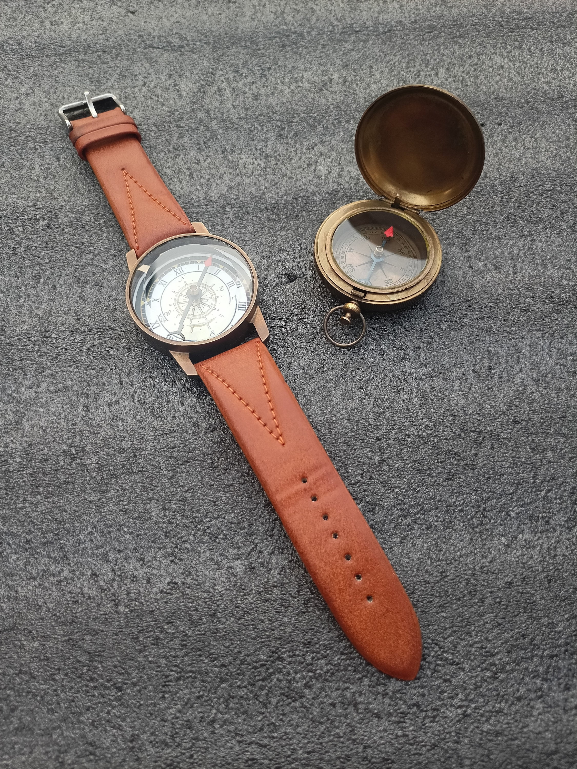 Nautical Compass Hand Watch With Free Pocket Compass, Leather Belt ...