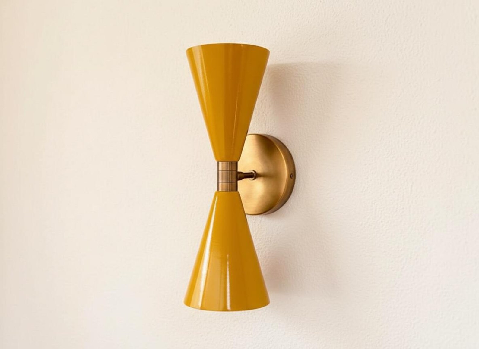 Vintage Red Diabolo Wall Sconce: Mid Century Modern Brass Double Cone ...