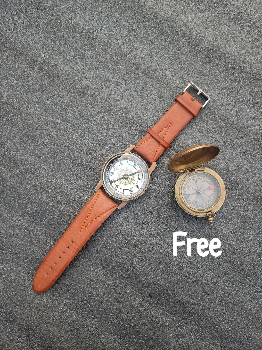 Nautical Compass Hand Watch With Free Pocket Compass, Leather Belt ...