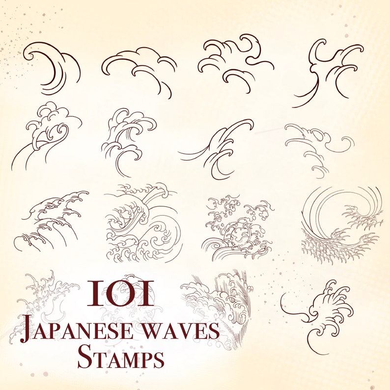 Japanese Waves 101 Procreate Timbri, Procreate Pennelli, Digital ...