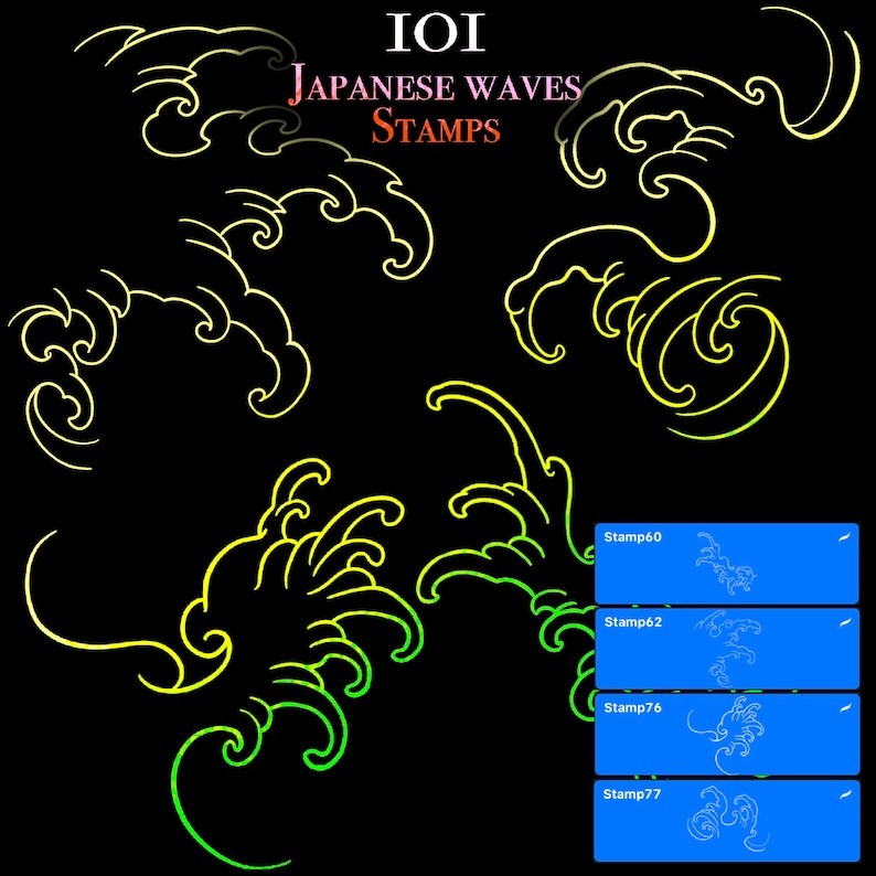 Japanese Waves 101 Procreate Timbri, Procreate Pennelli, Digital ...