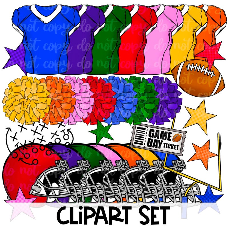 Football Clipart | Digital Clip Art | Football Helmet Jersey Pom Poms ...