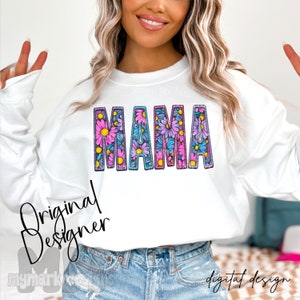 MAMA Spring Floral Faux Embroidery PNG Instant Download Mothers Day ...