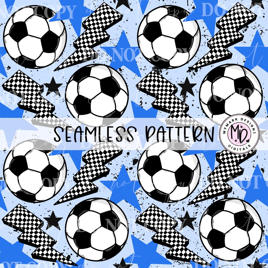 Soccer Pattern | Blue Bolt Stars | Seamless | Digital Paper | Instant ...