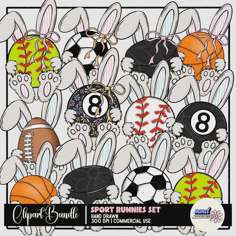 Sport Bunny Clipart Set | Bunnies With Sports Balls PNG | Commercial ...