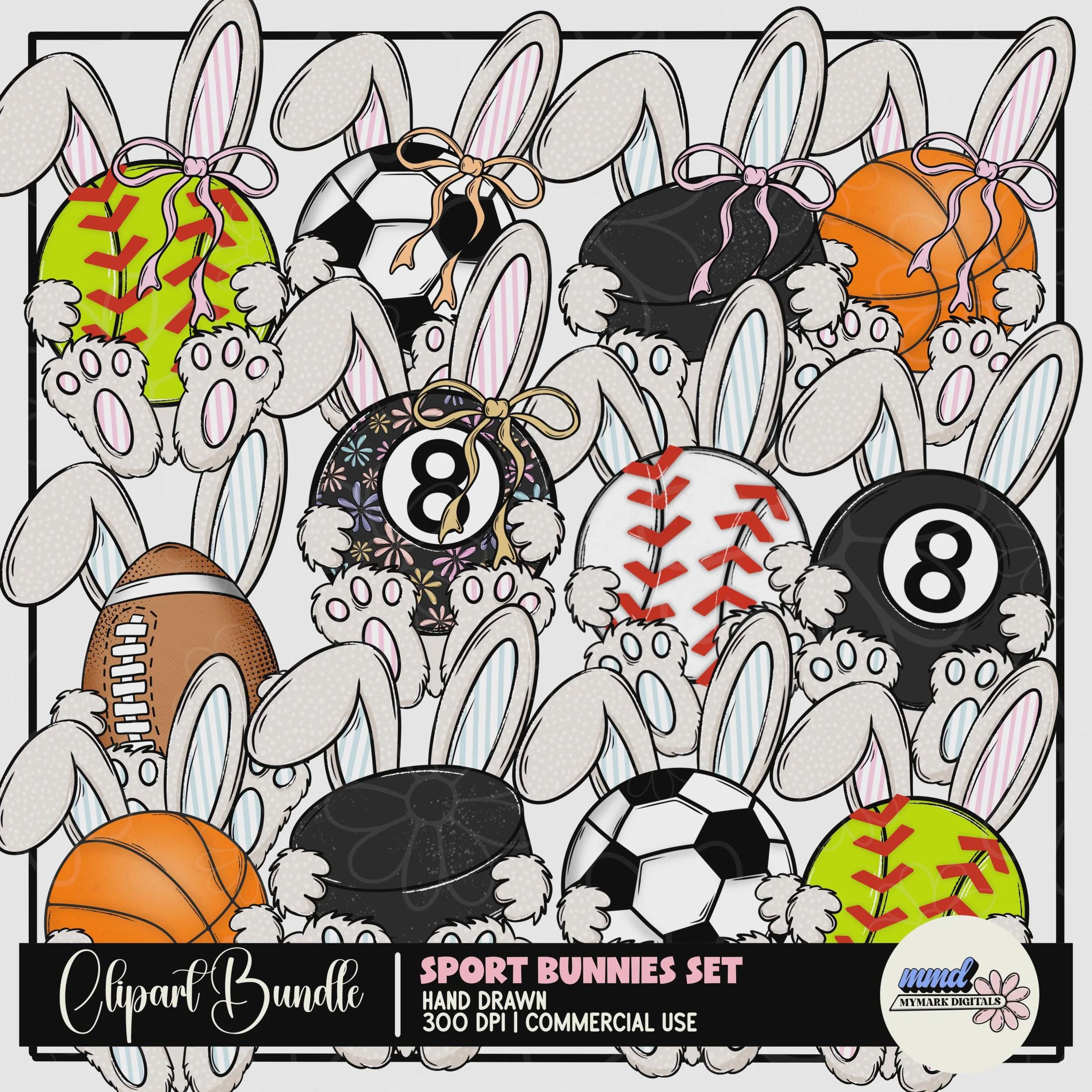 Sport Bunny Clipart Set | Bunnies With Sports Balls PNG | Commercial ...