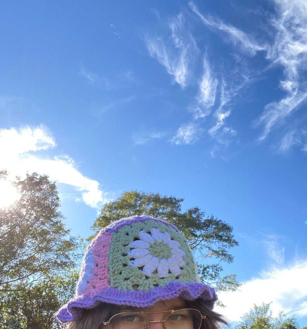 Crocheted Daisy Granny Square Bucket Hat Flower Bucket Hat Cottagecore ...