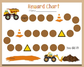 Construction Reward Chart for Kids, Toddlers, Boys, Construction ...