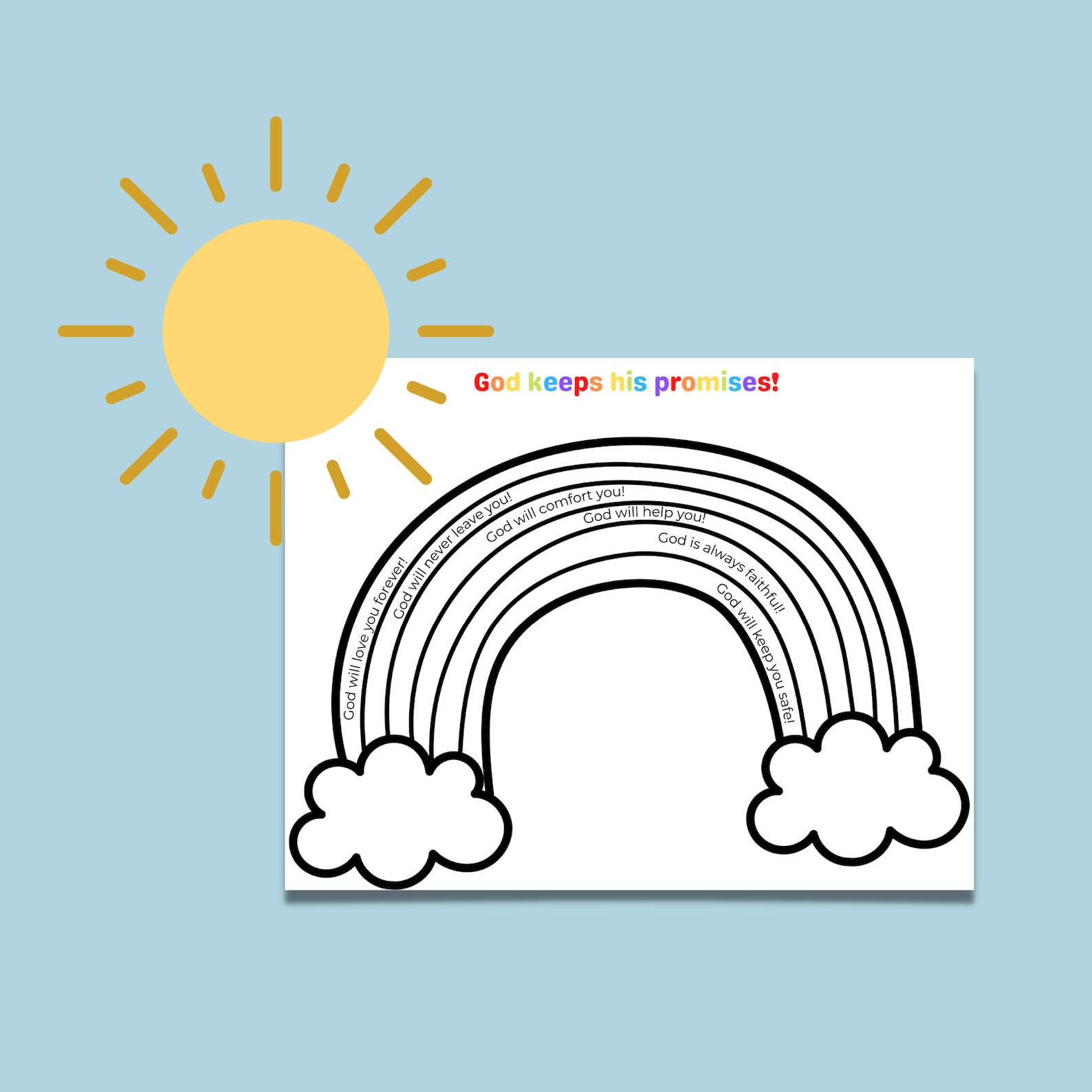 Gods Promise Coloring Page, Kids Bible Lesson, Sunday School Printable ...