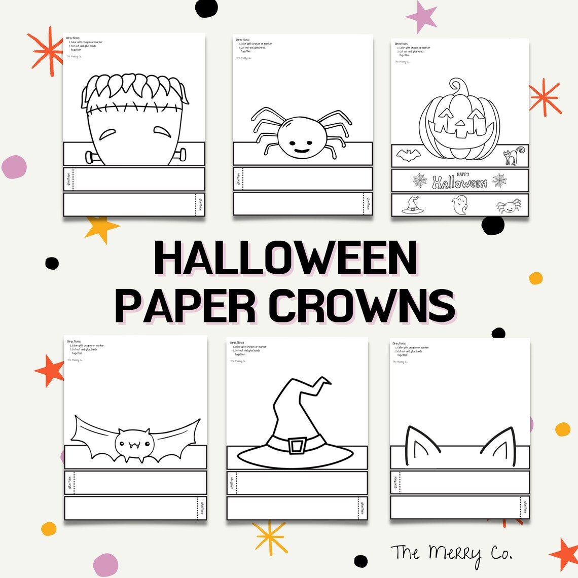 Halloween Paper Crown, Coloring Craft for Kids, Witch Hat, Jack O ...