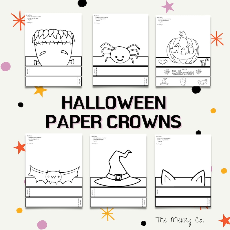 Halloween Paper Crown, Coloring Craft for Kids, Witch Hat, Jack O ...
