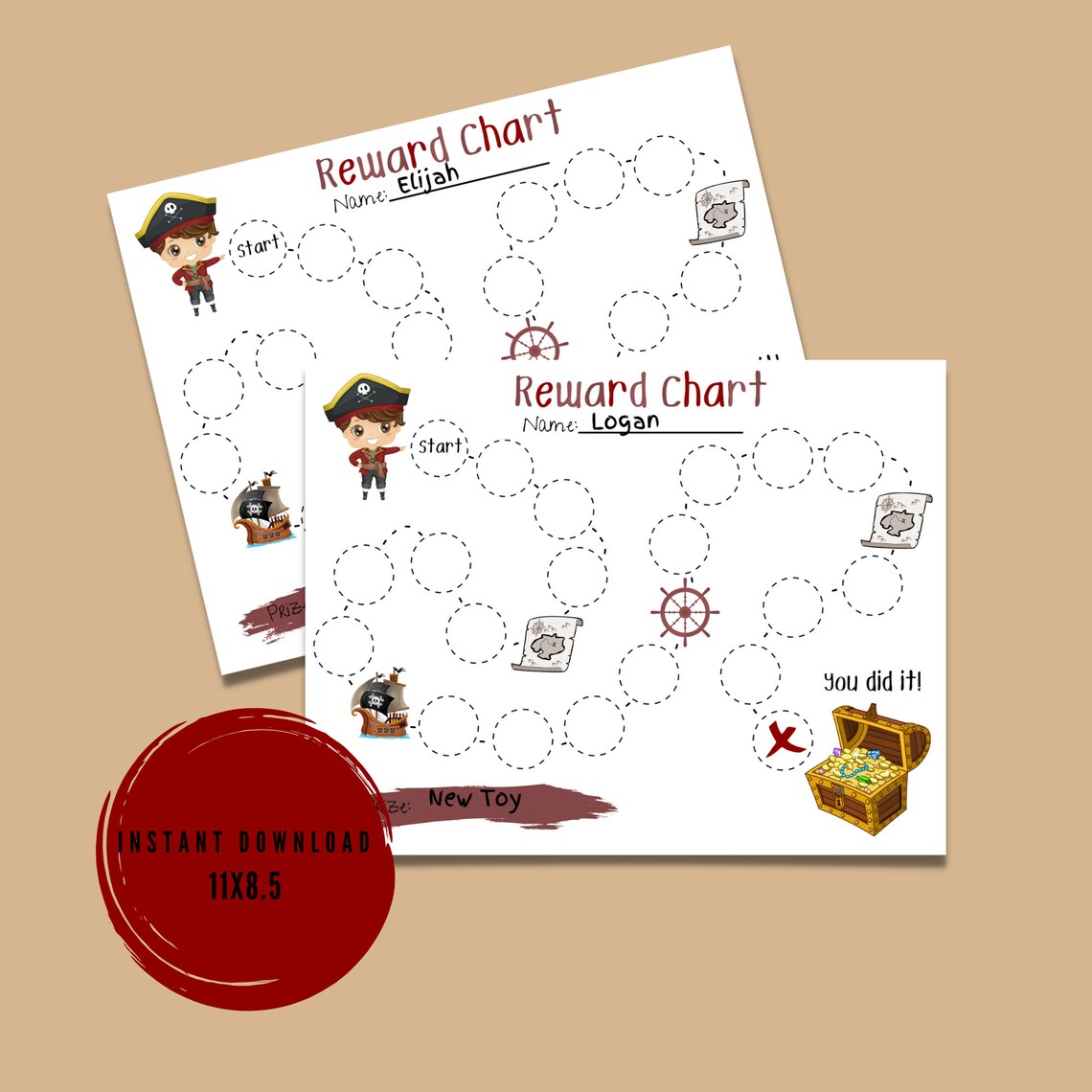 Pirate Reward Chart, Printable Chore Chart for Kids, Boys Daily Chore ...