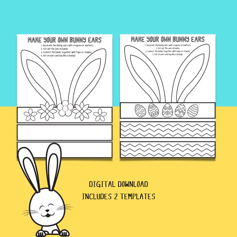Easter Bunny Paper Crown, Printable Easter Craft, Bunny Ears Headband ...