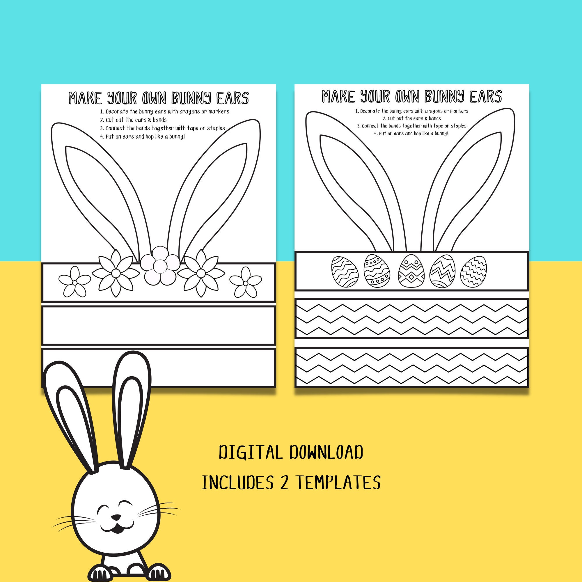 Easter Bunny Paper Crown, Printable Easter Craft, Bunny Ears Headband ...