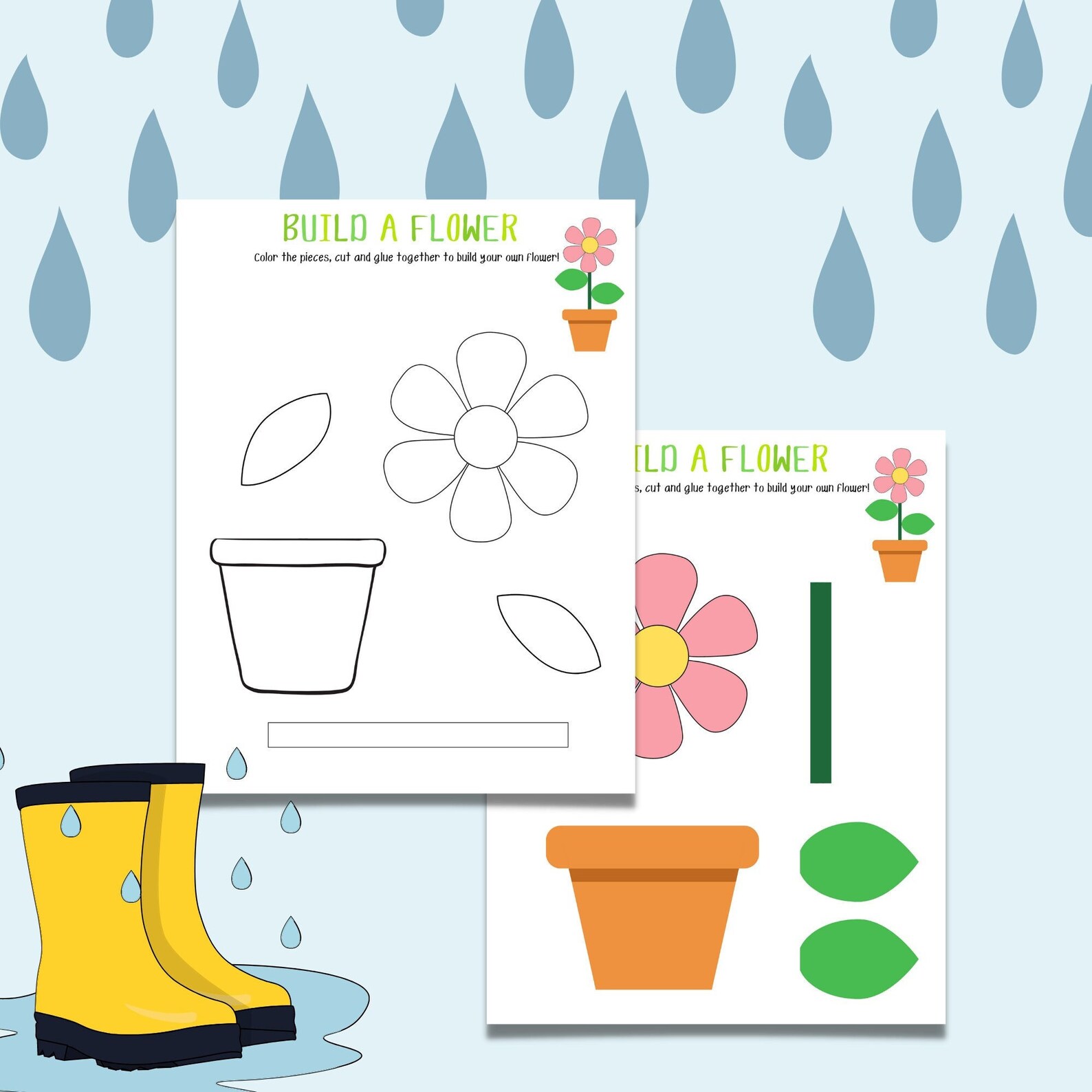 Build a Flower, Spring Kids Craft, Printable Coloring Page, Spring Kids ...