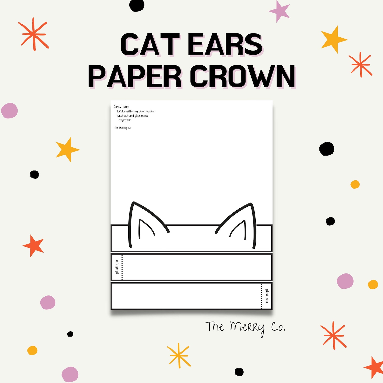 Cat Ears Paper Crown, Kids Halloween Coloring, Printable Paper Craft ...