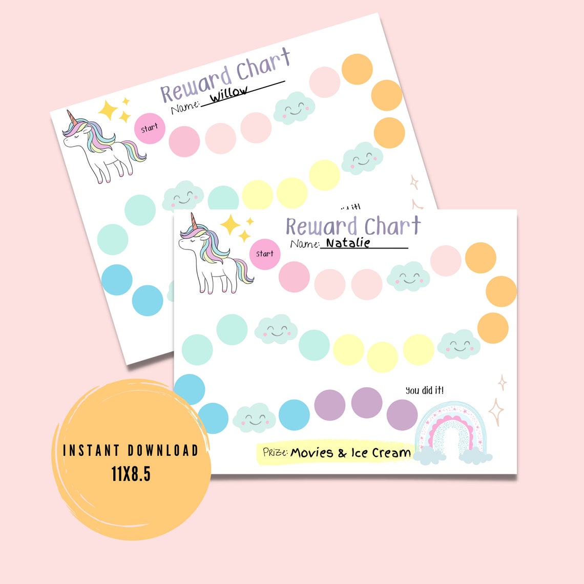Unicorn Reward Chart for Kids, Printable Chore Chart Girls, Rainbow ...