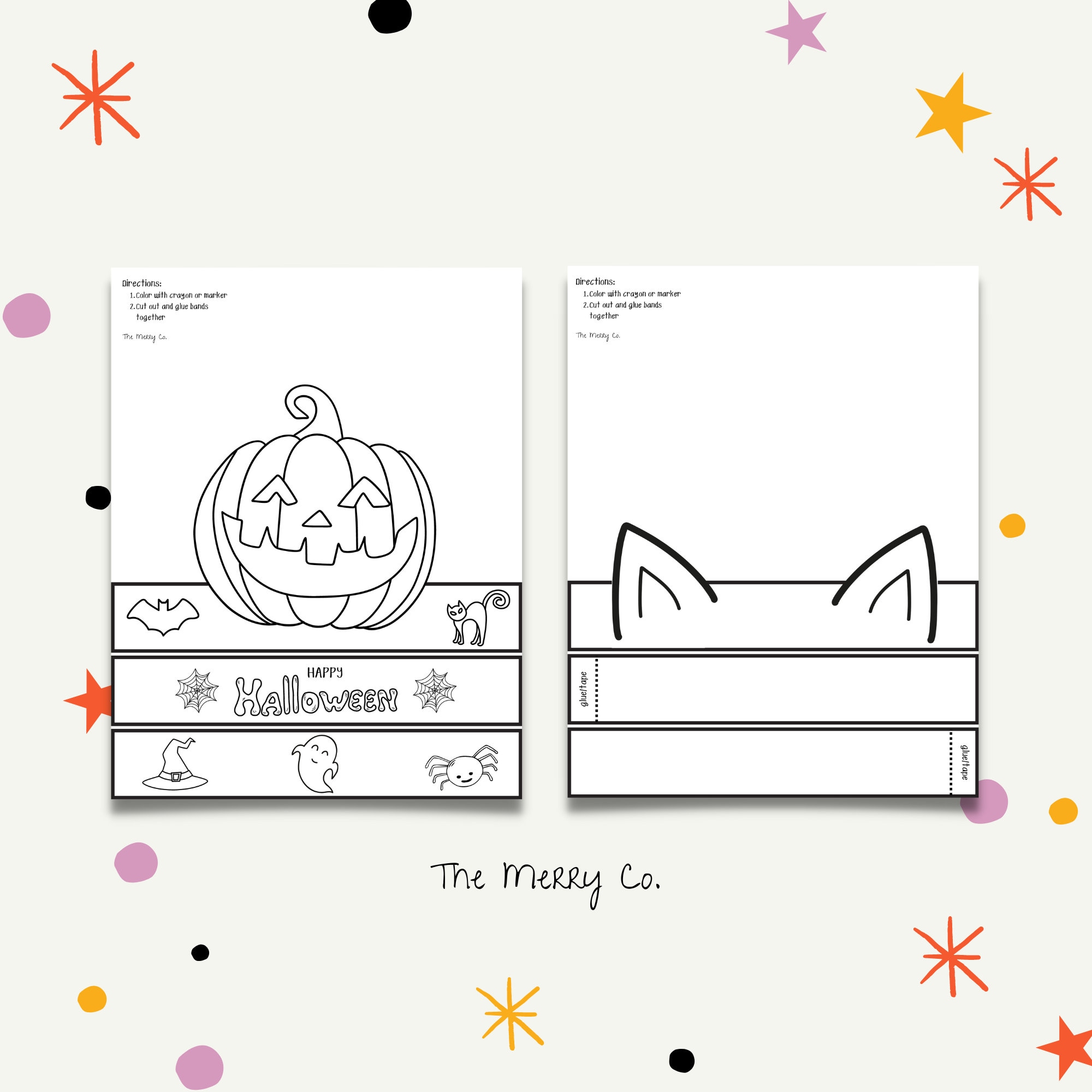 Halloween Paper Crown, Coloring Craft for Kids, Witch Hat, Jack O ...