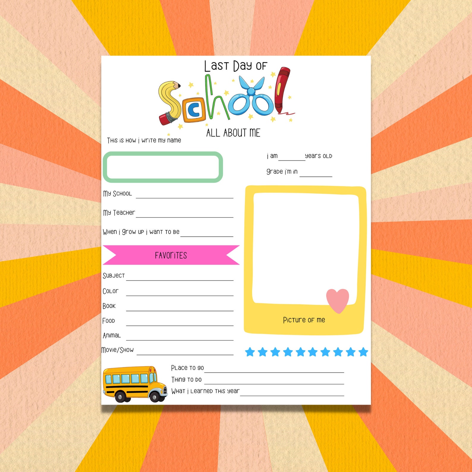 Back to School Kids Printable, First Day of School Interview, All About ...