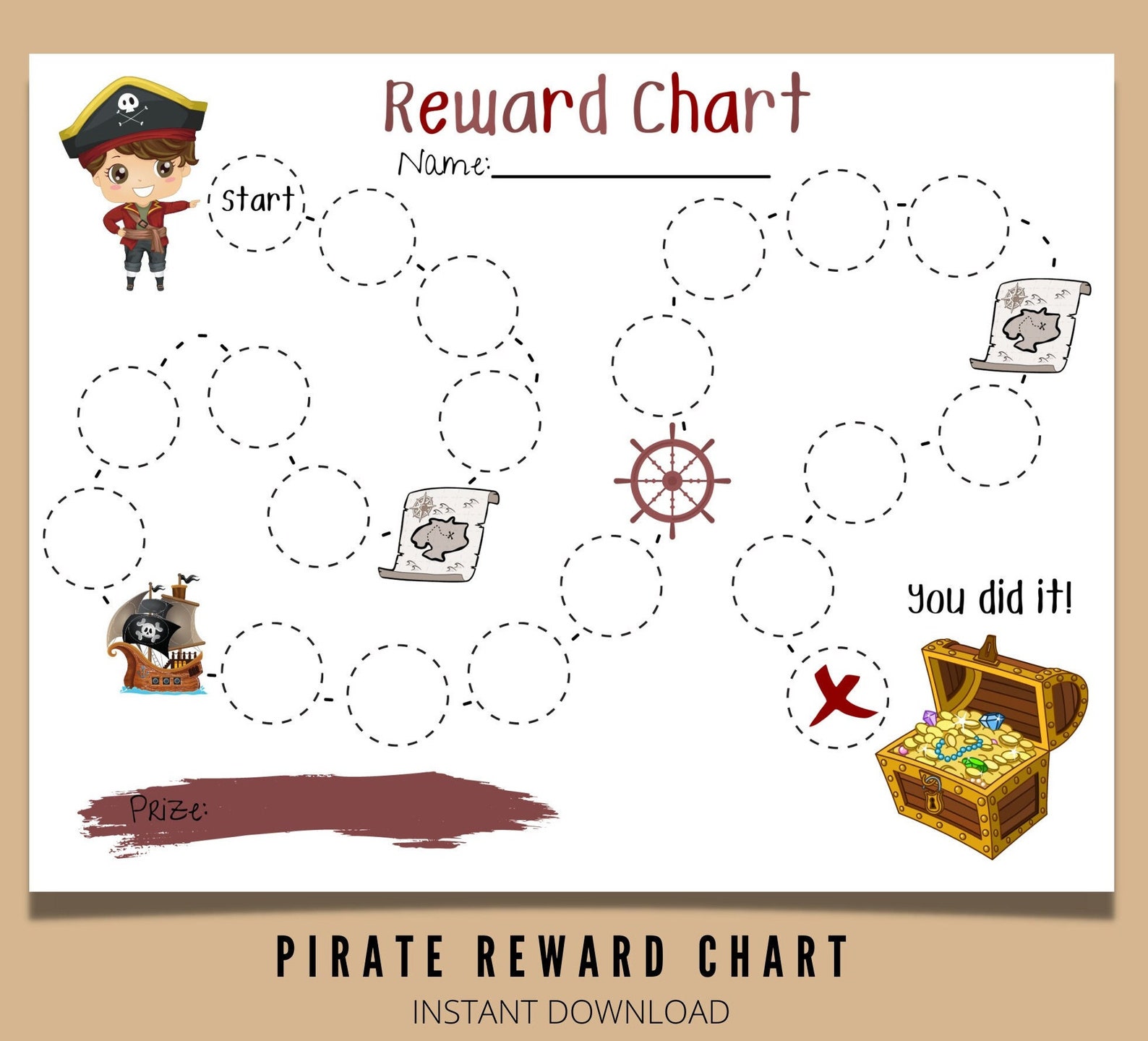 Pirate Reward Chart, Printable Chore Chart for Kids, Boys Daily Chore ...