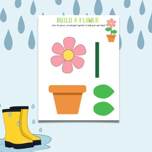 Build a Flower, Spring Kids Craft, Printable Coloring Page, Spring Kids ...