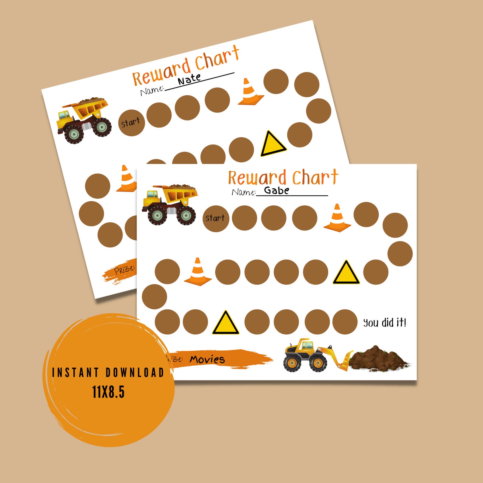 Construction Reward Chart, Printable Chore Chart Boys, Kids Behavior ...