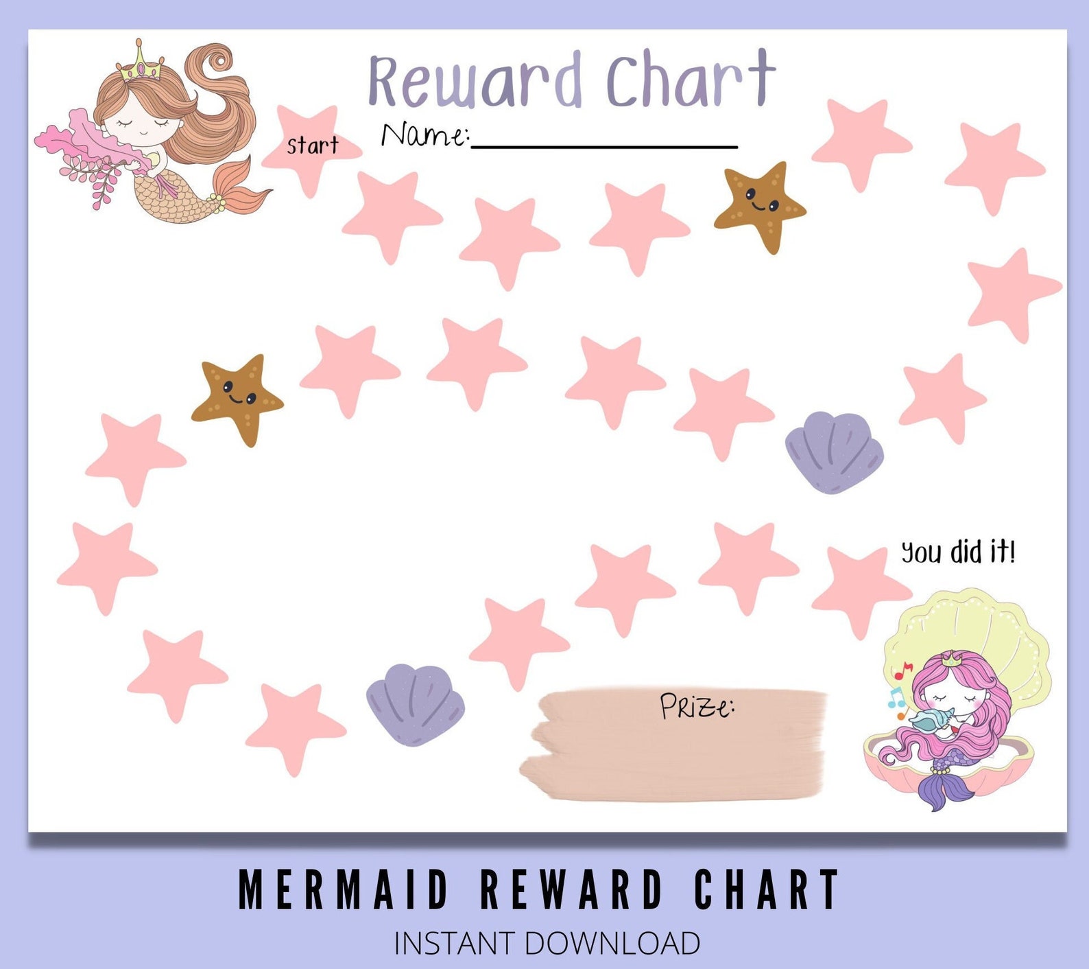 Mermaid Reward Chart for Kids, Printable Chore Chart Girls, Mermaid ...